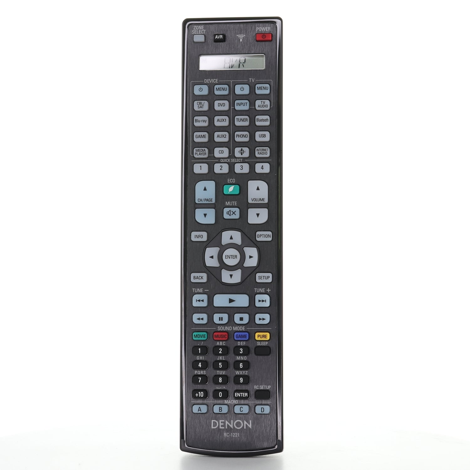 Denon RC-1221 A/V Receiver Remote Control | Motion-lit Backlight | AVR