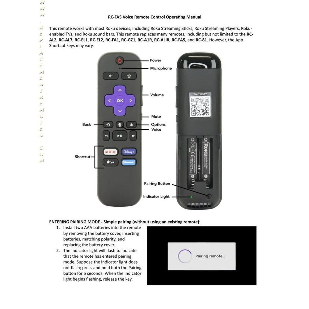 Anderic RC-FA5 Universal Remote - Voice Control & Easy Setup for Roku