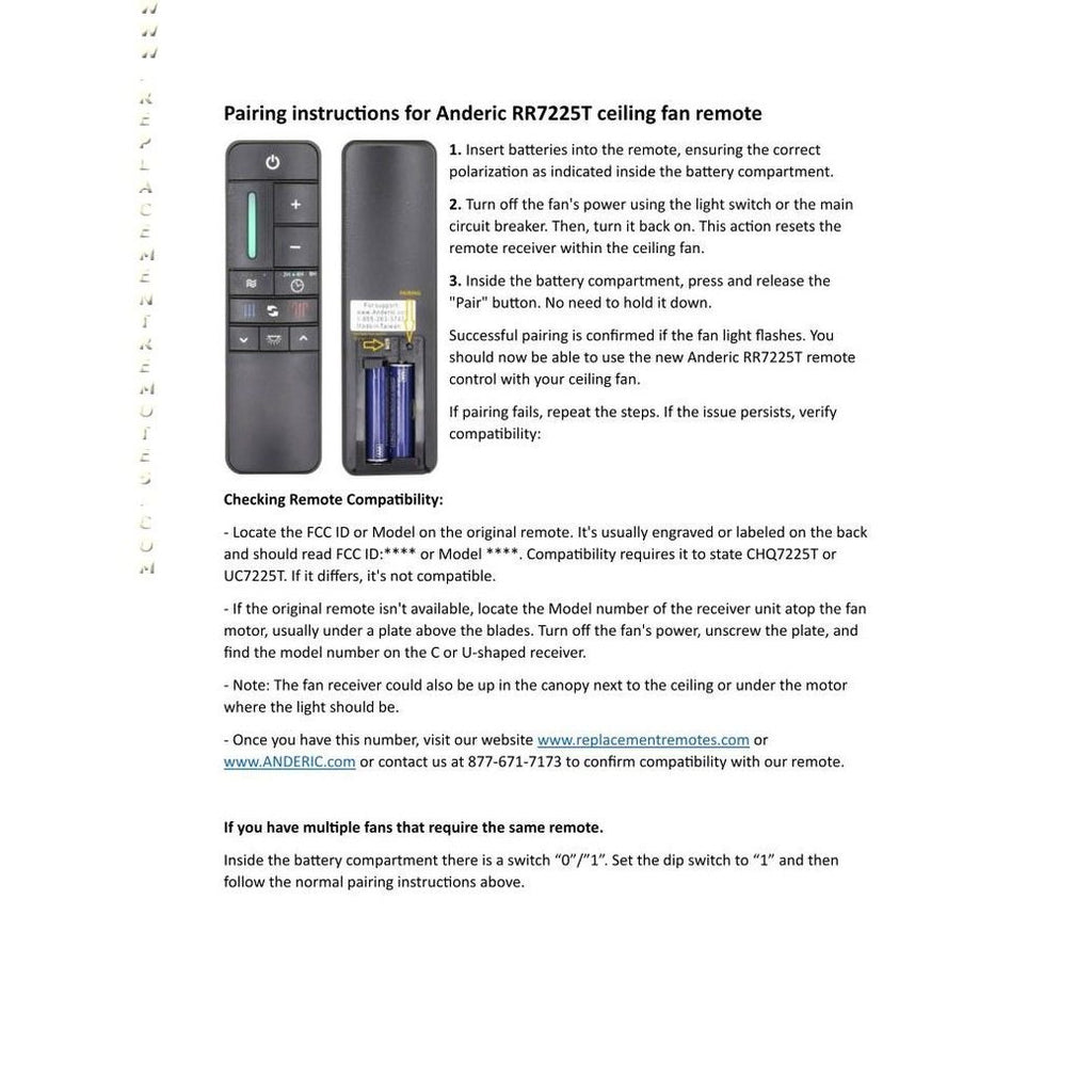 Anderic UC7225T / TR198A for Home Decorators Collection Ceiling Fan Re