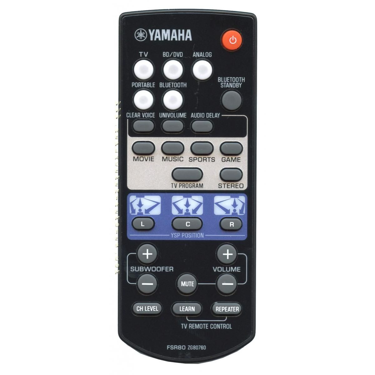 Yamaha FSR80 Sound Bar Remote Control | YSP1400 | YSP1400BL - ZG807600